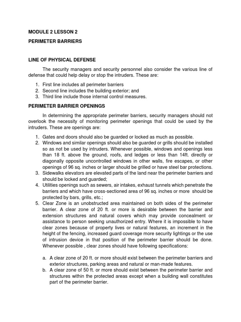 Module 2 Lesson 2 Perimeter Barriers | PDF | Wire | Wall