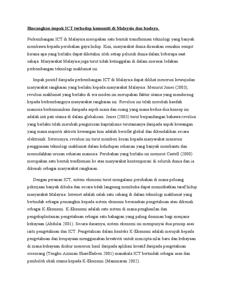 Bincangkan Impak ICT Terhadap Komuniti Di Malaysia Dan Budaya | PDF