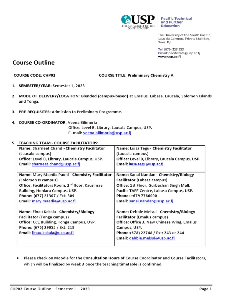 Course Outline: Veena - Bilimoria@usp - Ac.fj | PDF | Chemical ...