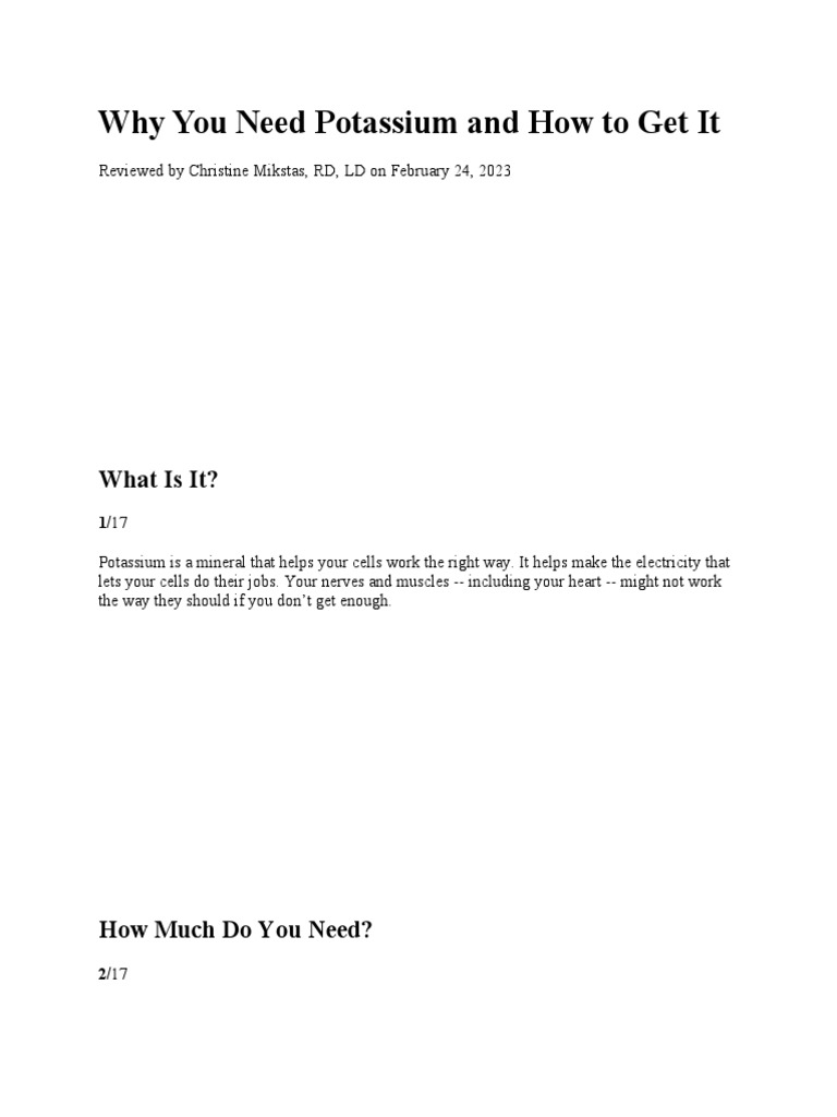 Essential Potassium Benefits and Sources | PDF | Potassium | Chemistry