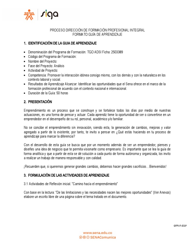 Gfpi-F-019 - Guia - de - Aprendizaje Transversal Emprendimiento 2023 | PDF | Iniciativa ...