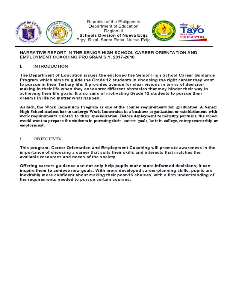 Narrative - Pre Immersion Career Orientation | PDF | Wellness