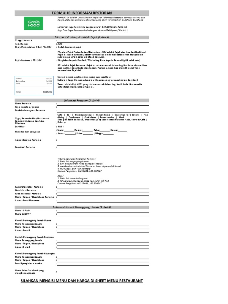 Formulir Informasi Restoran 2018 | PDF
