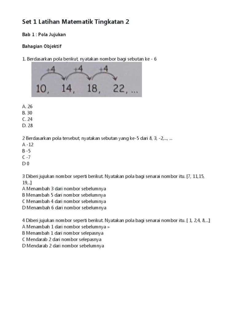 Set 1 Latihan Matematik Tingkatan 2 | PDF