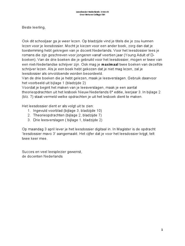 Leesdossier MAVO 3 20222023 | PDF