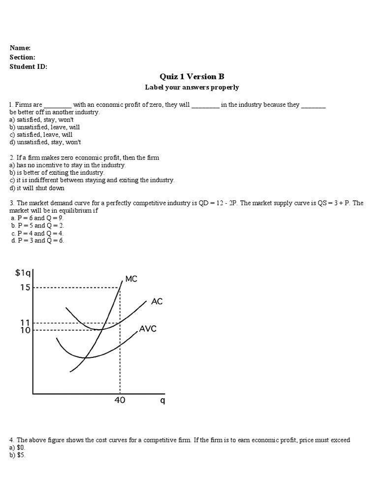 Quiz 1 B | PDF | Monopoly | Demand