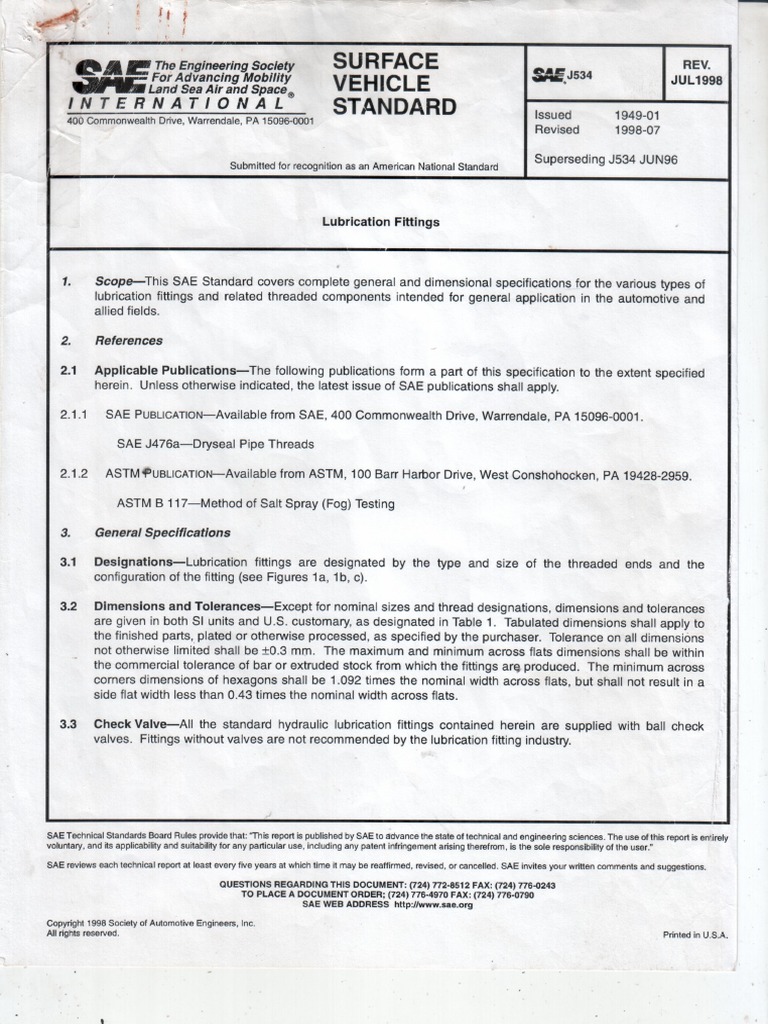 SAE J534 Data 07.1998 | PDF