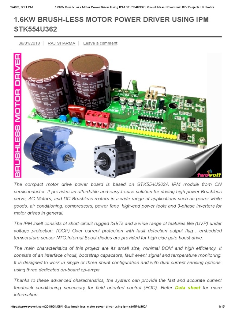 1.6Kw Brush-Less Motor Power Driver Using Ipm STK554U362: 08/01/2018 ...
