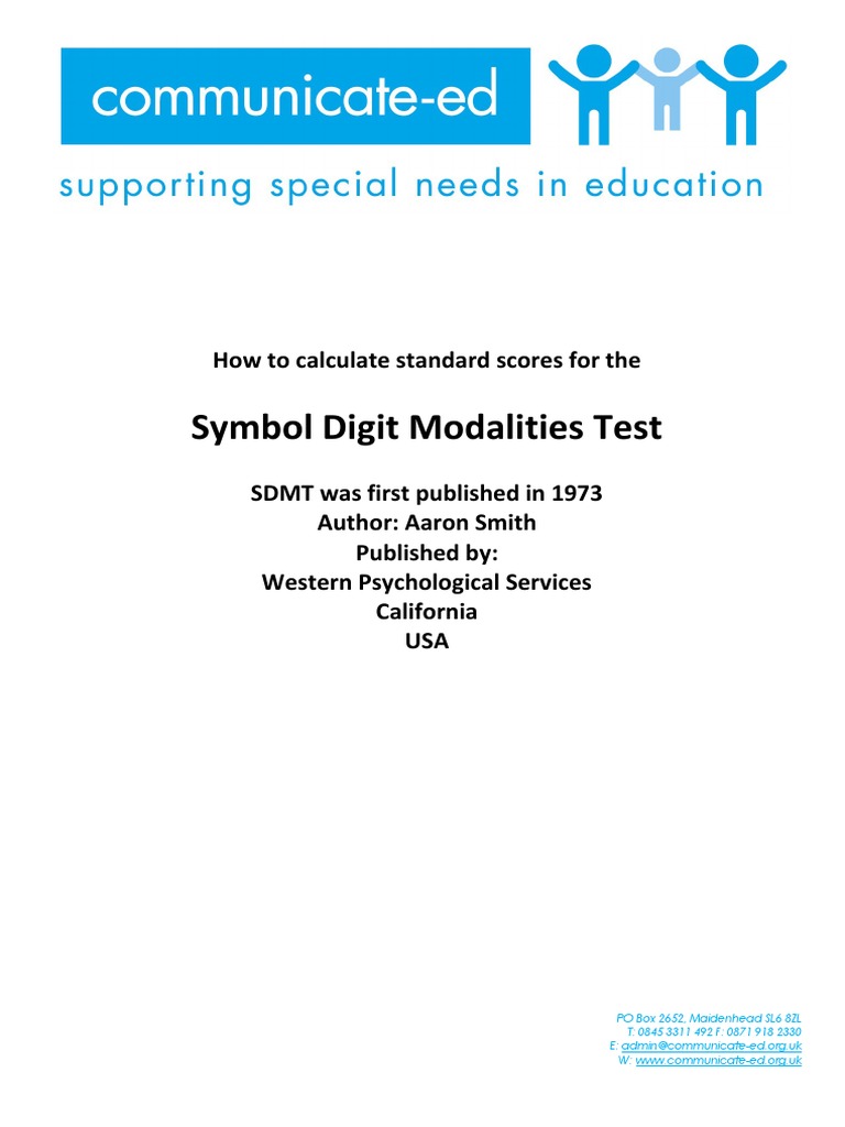 Symbol Digit Modalities Test: How To Calculate Standard Scores For The ...
