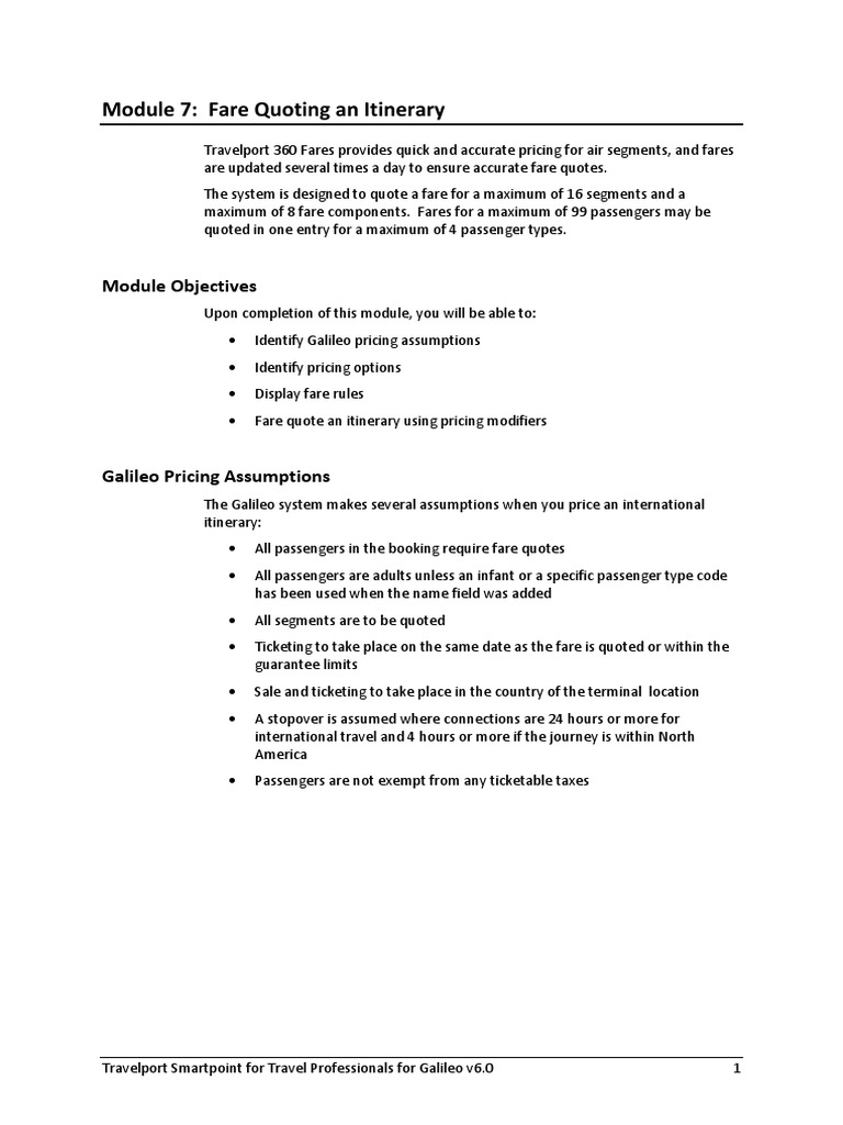 Galileo Fare Quoting Guide | PDF | Fare | Business Class