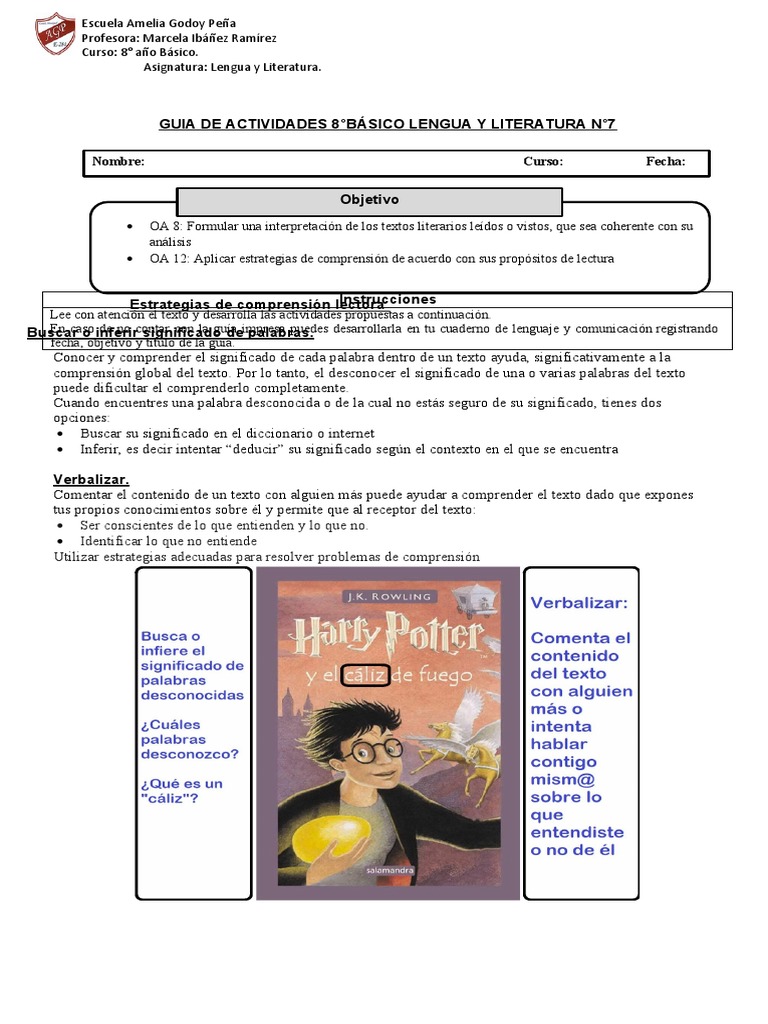 Guia de Actividades N°7 8° Básico Lengua y Literatura | PDF ...
