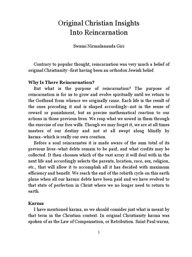 Christian Insights Into Reincarnation - by Swami Nirmalananda Giri ...