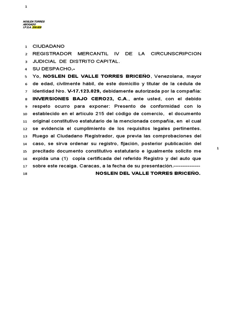 Acta Constitutiva Inversiones Bajo Cero C.A. | PDF | Venezuela | Bancos