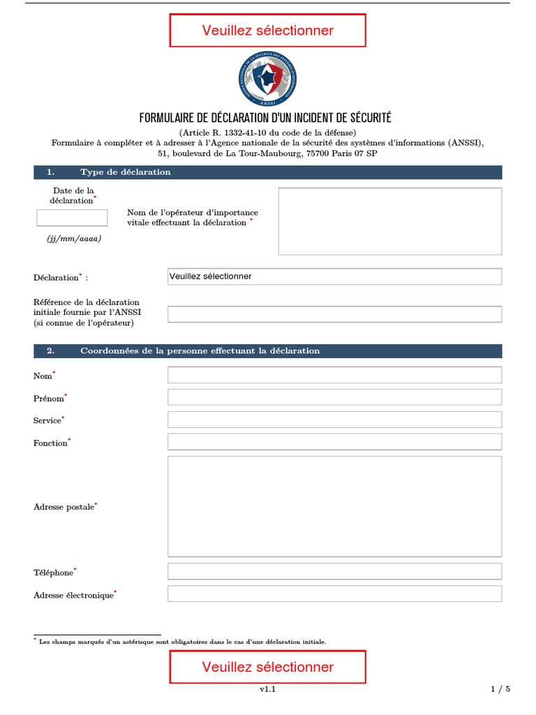 Formulaire Declaration Incident LPM - Anssi | Download Free PDF ...