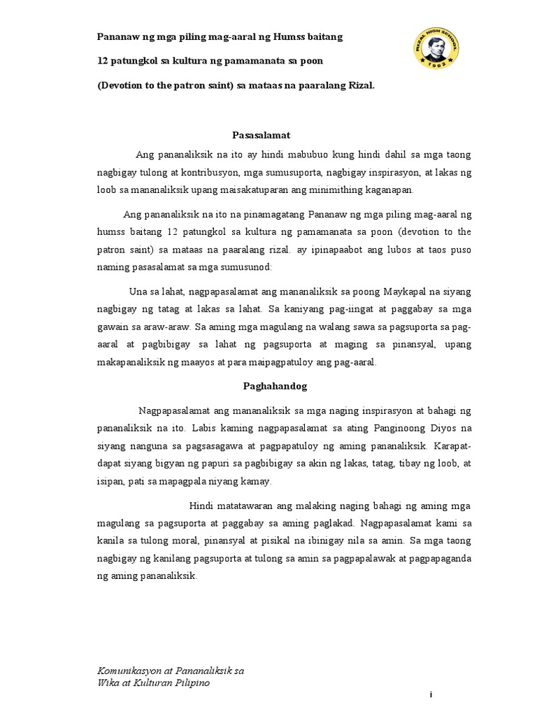 Pananaw NG Mga Piling Mag-Aaral NG Hums Baitang 12 Patungkol Sa Kultura ...