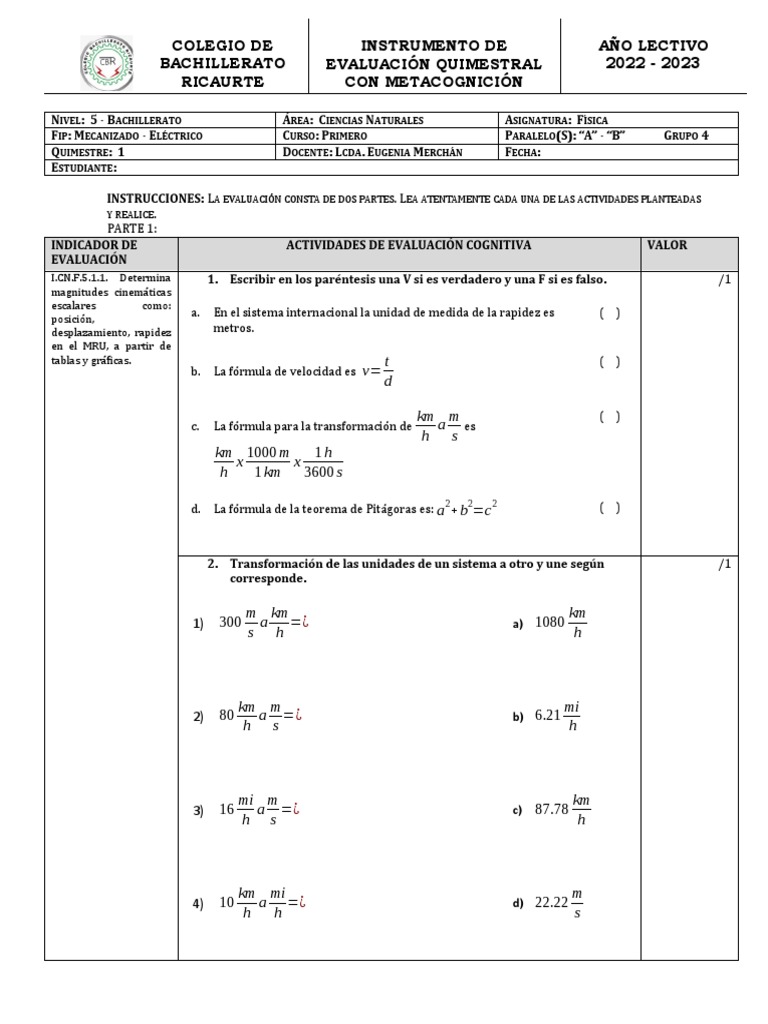 Ieq Fisica 1ro - 4 Nne | PDF | Velocidad | Cantidad