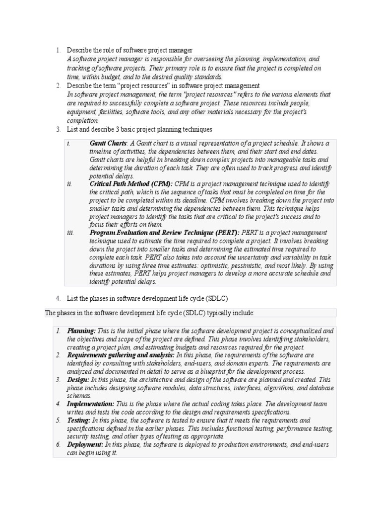 Describe The Role of Software Project Manager | PDF | Project Management | Six Sigma