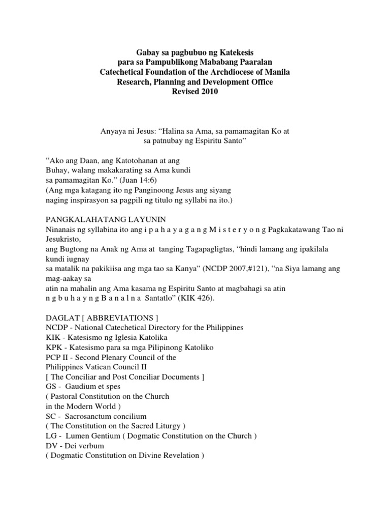 Dokumen - Tips - Gabay Sa Pagbubuo NG Katekesis Catechetical Ika Apat ...