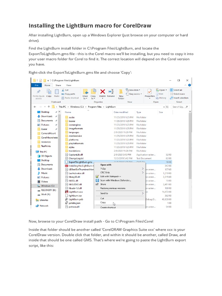 Installing The Lightburn Macro For Coreldraw Pdf Computers 8401