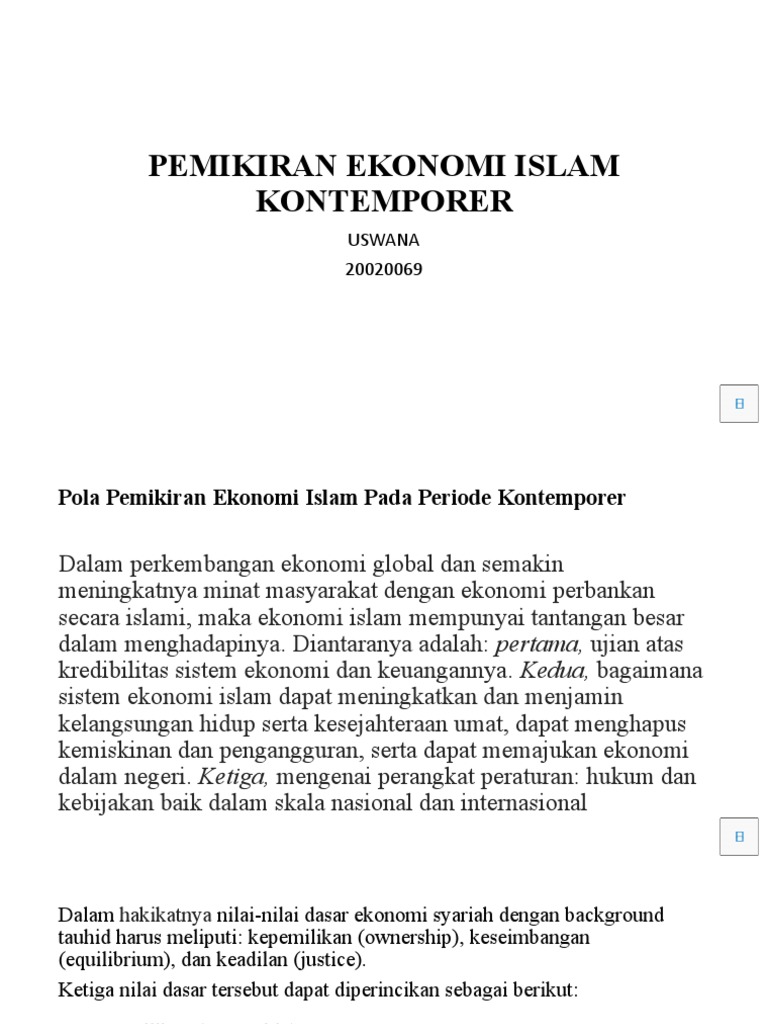 Pemikiran Ekonomi Islam Kontemporer 2 | PDF