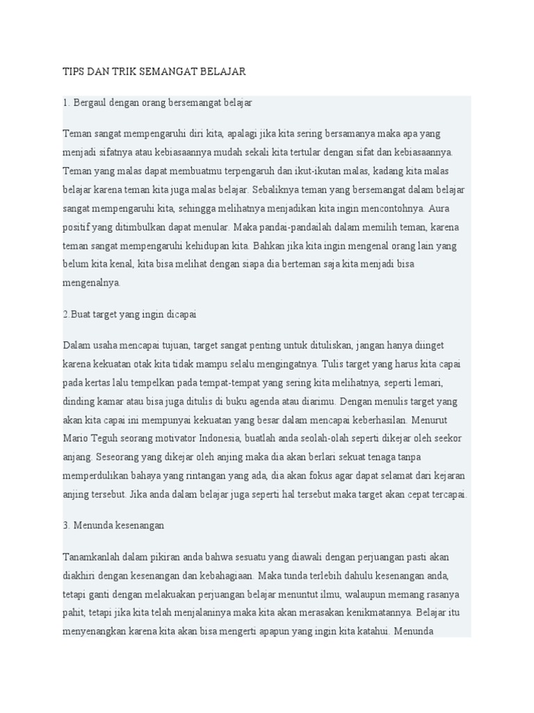 Tips Semangat Belajar untuk Pelajar | PDF