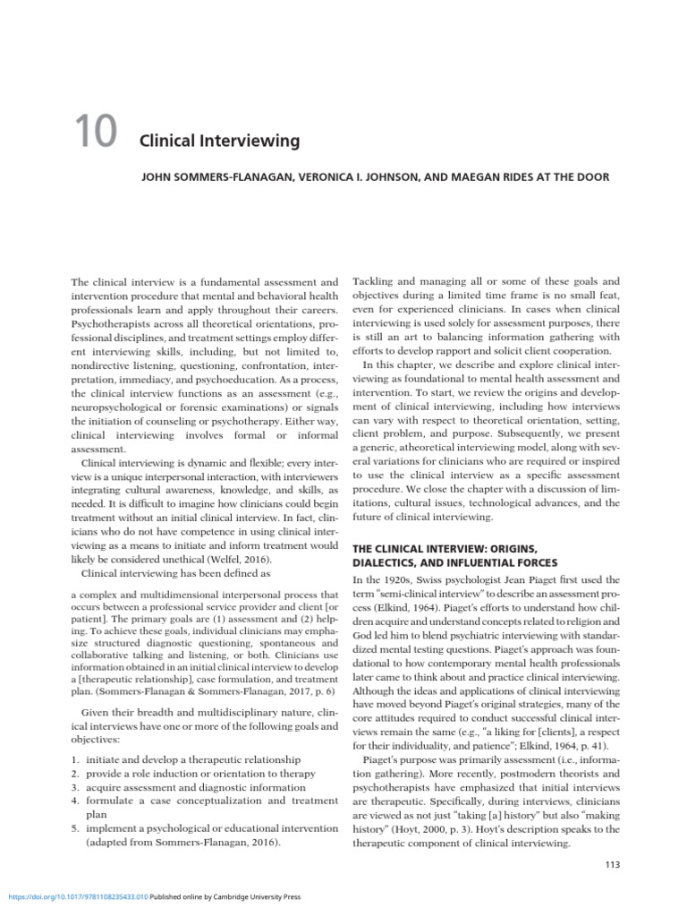 Sommers-Flanagan Et Al. (2020) - Clinical Interviewing | PDF ...