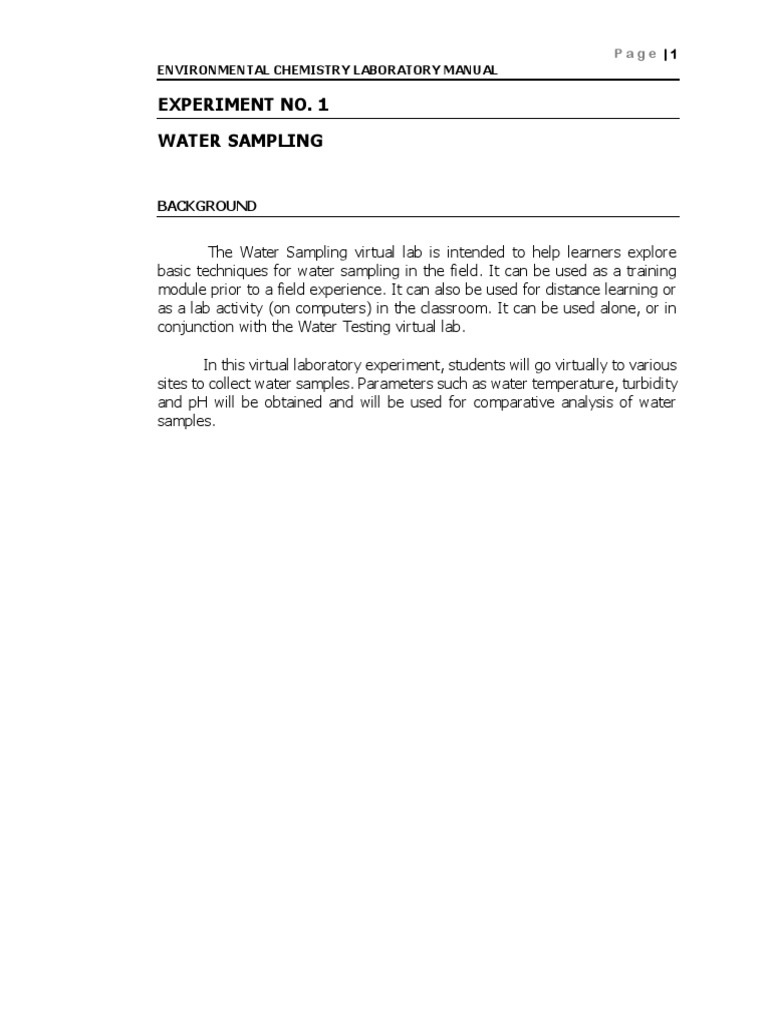 Isla - E1 WATER SAMPLING HANDOUT | PDF | Water | Water And The Environment