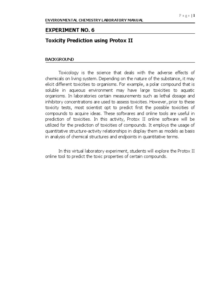 E6 Toxicity Prediction Using Protox Ii Handout | Download Free PDF ...