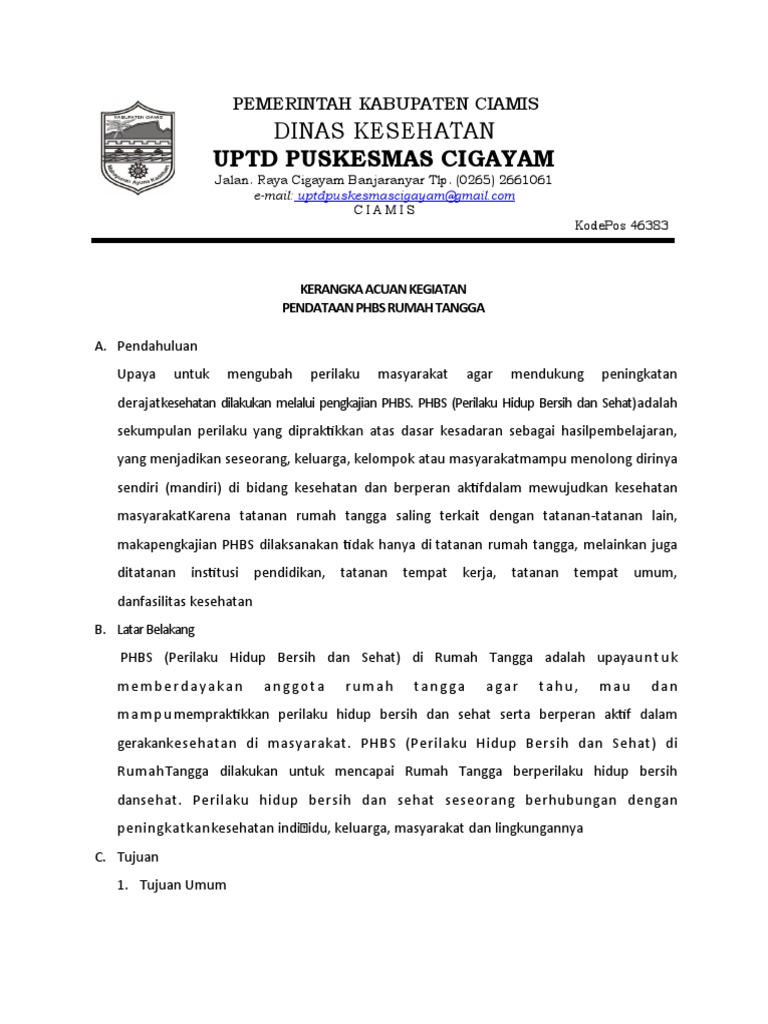 Pendataan PHBS di Puskesmas Cigayam | PDF | Kesehatan Holistik | Gaya Hidup