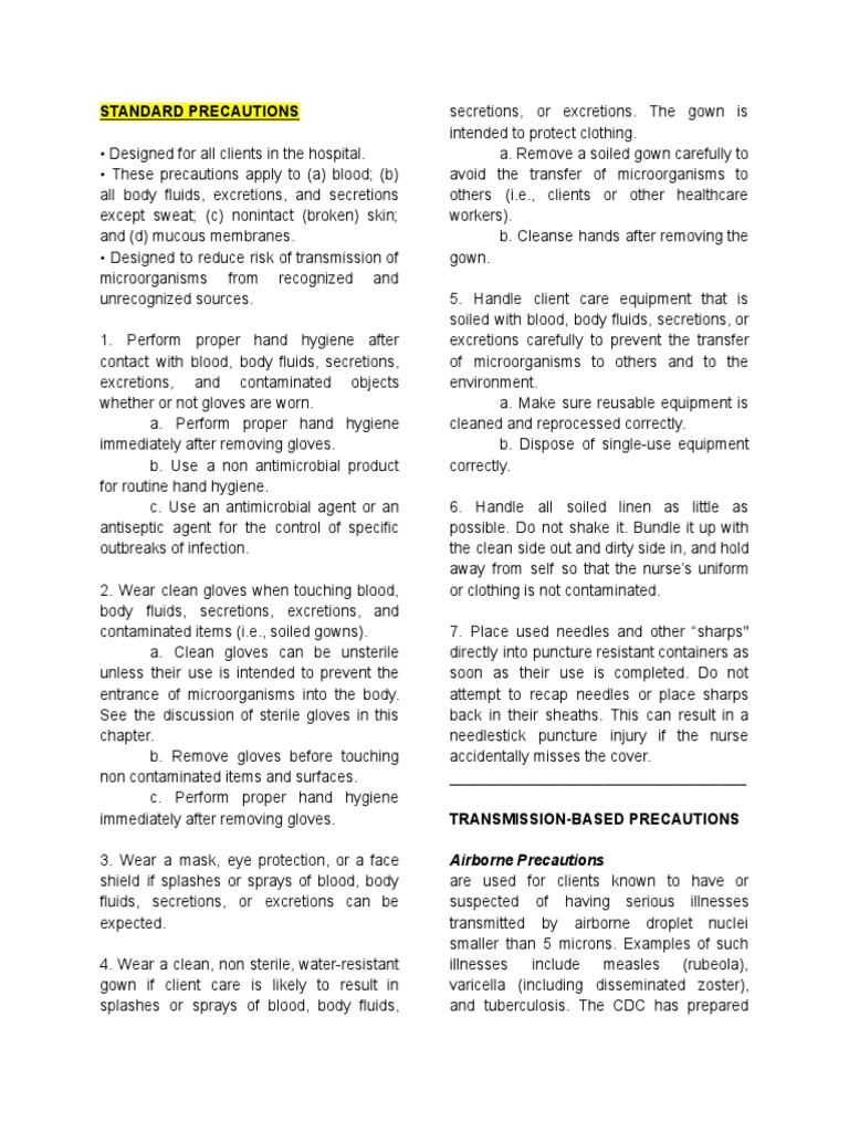 Standard Precautions | PDF | Infection | Public Health