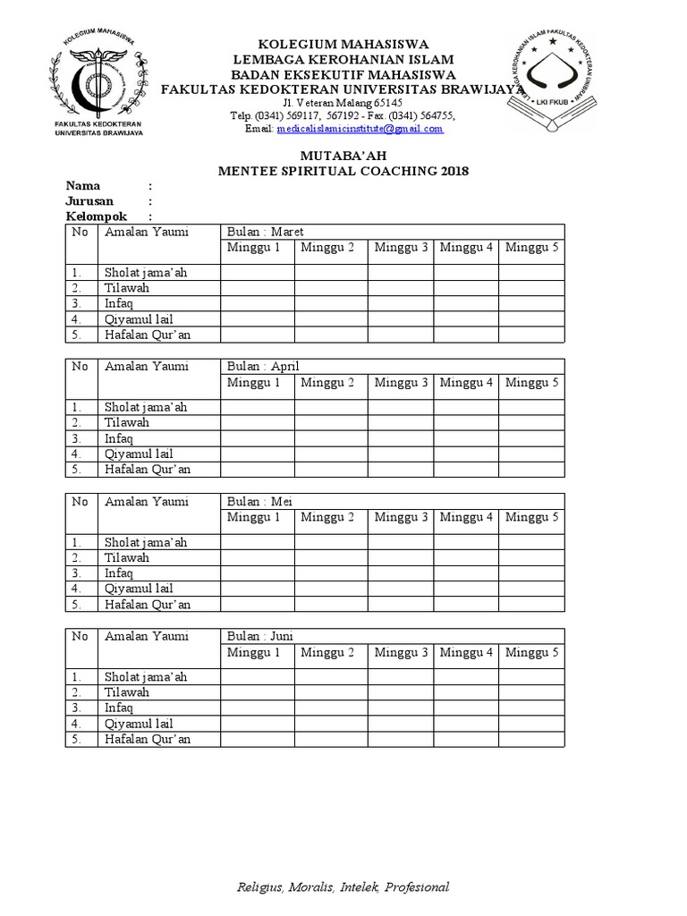 Lembar Mutaba'a Dan Hafalan Qur'an | PDF