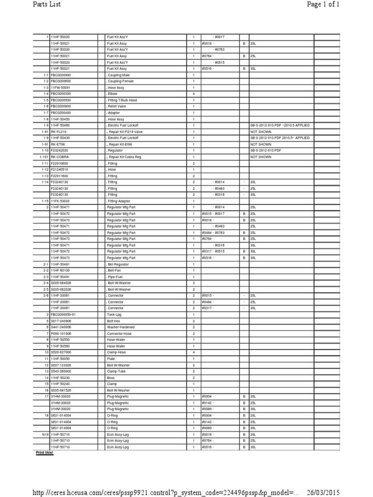 Fuel Kit Parts List and Assembly Instructions | PDF | Manufactured ...