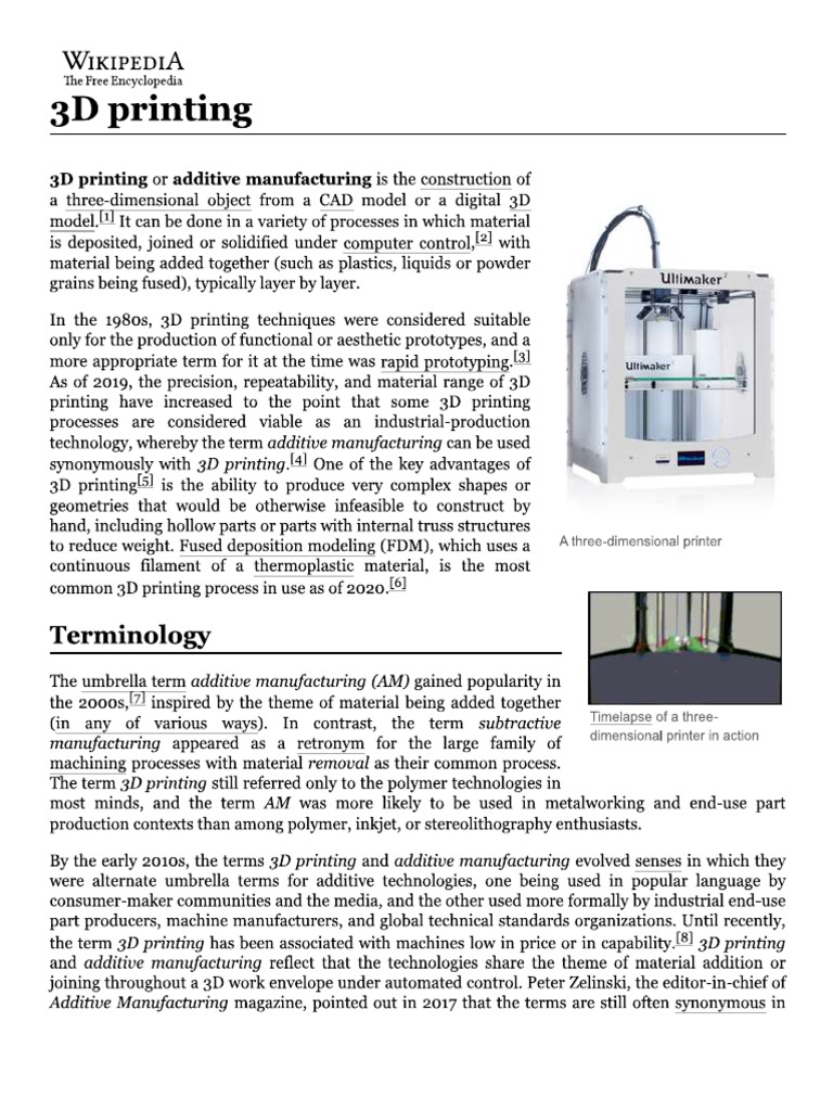 3D Printing or Additive Manufacturing | PDF