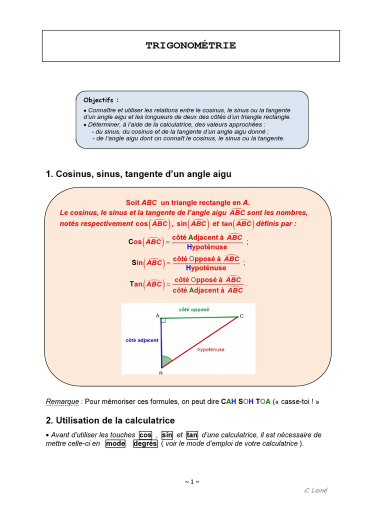 Trigo 3eme Cours | PDF | Fonction trigonométrique | Mesure géométrique