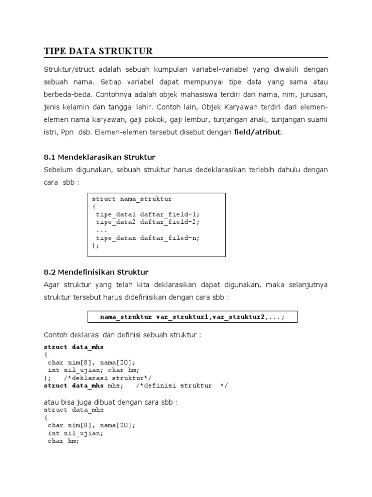 TIPE DATA STRUKTUR bahasa c | PDF