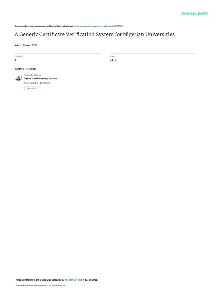 A Generic Certificate Verification System For Nigerian Universities Pdf No Sql Databases