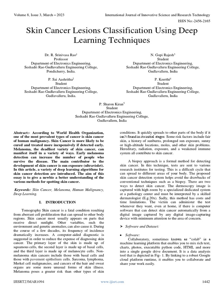 Skin Cancer Lesions Classification Using Deep Learning Techniques | PDF ...
