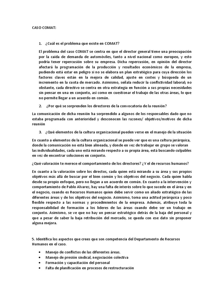 Caso Comat | PDF | Gestión de recursos humanos | Business