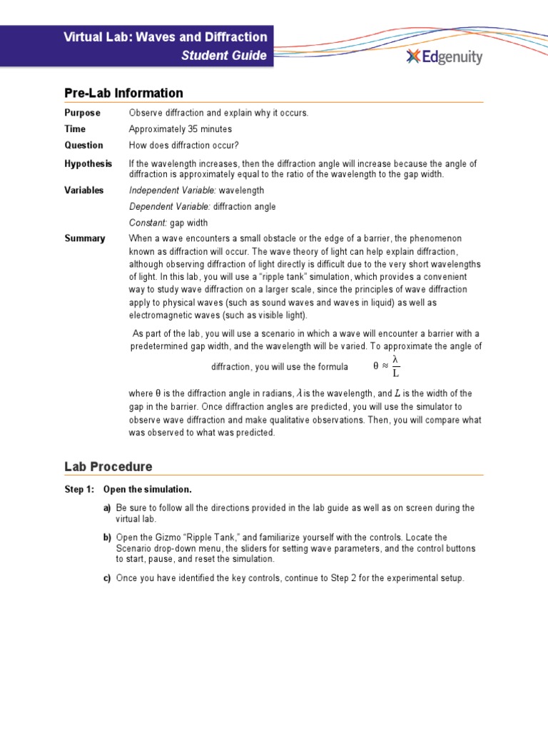 Virtual Lab Guide - Waves and Diffraction - SG | PDF | Diffraction | Wavelength