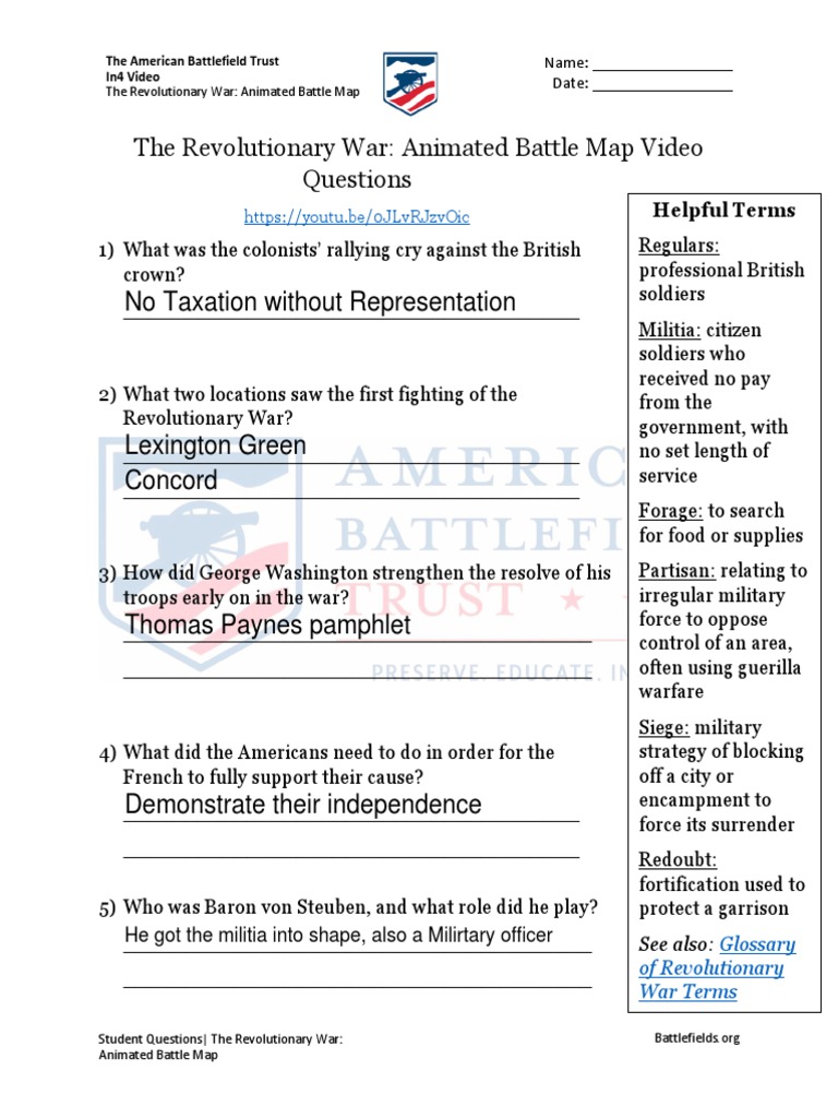 The Revolutionary War: Animated Battle Map Video Questions: No Taxation ...