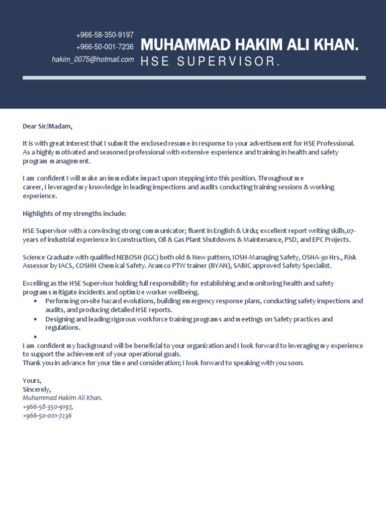 HSE Supervisor Resume of Muhammad Hakim | PDF | Business | Finance ...