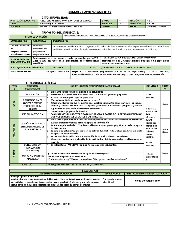 Sesion 5 Ivb Ept 1°semana 6 | PDF | Aprendizaje | Evaluación