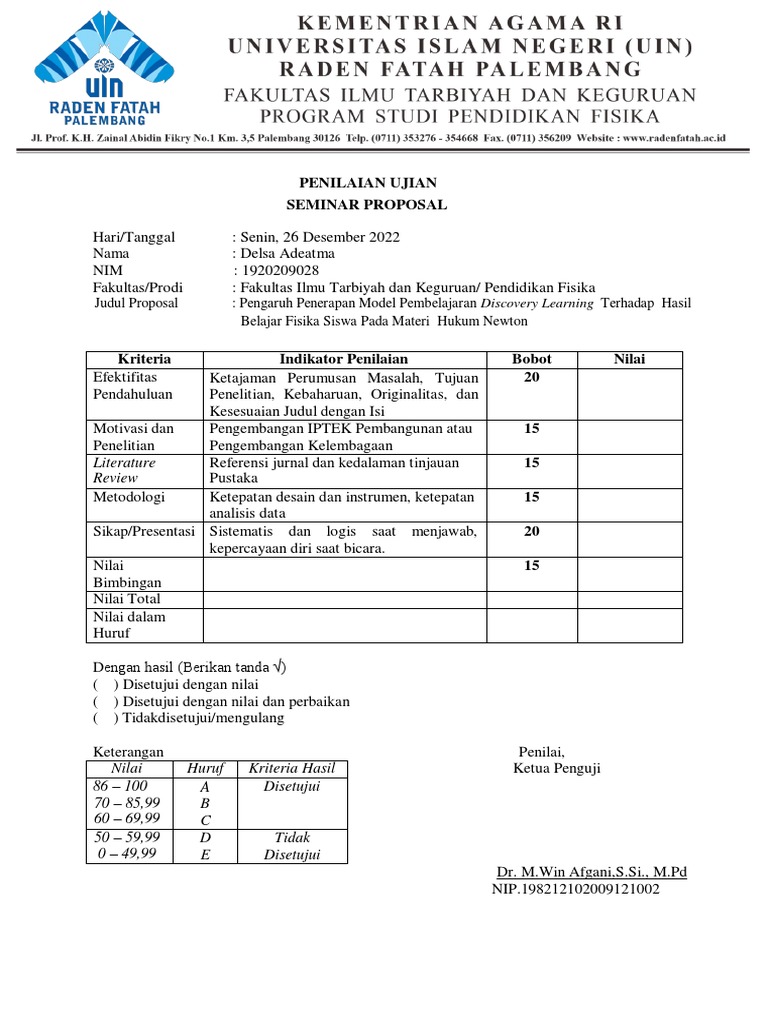 Penilaian Ujian Seminar Proposal | PDF