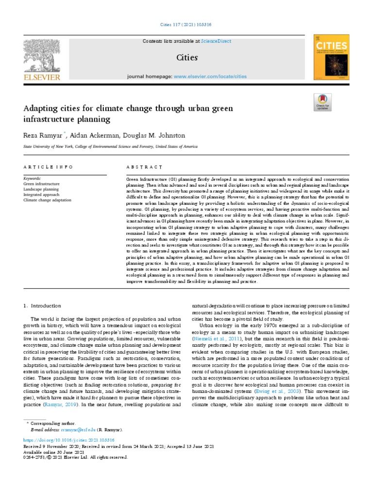 Adapting Cities For Climate Change Through Urban Green Infrastruct
