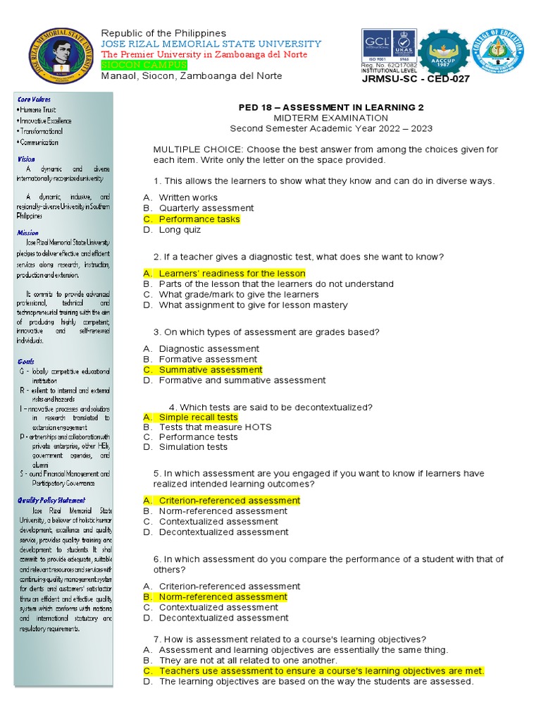 Education Assessment Exam | PDF | Educational Assessment | Rubric (Academic)