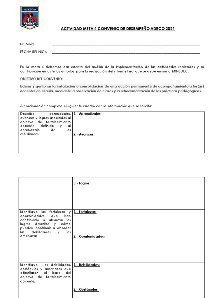 Actividad Meta 4 Convenio de Desempeño Adeco 2021 | PDF