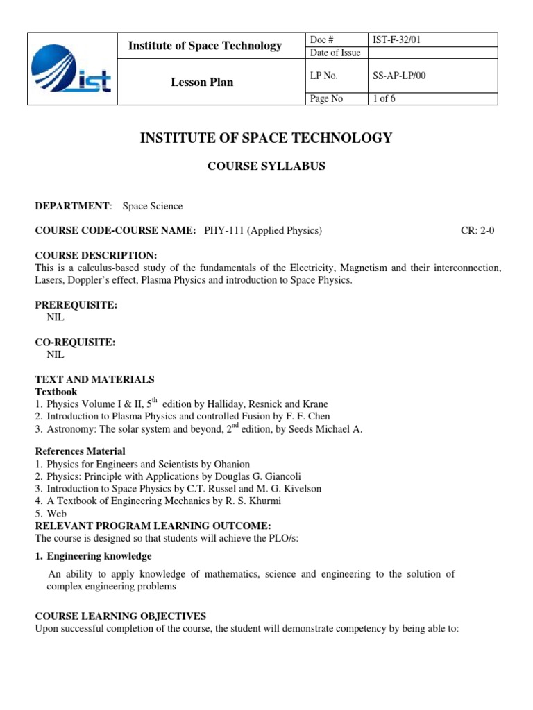 Applied Physics Course Syllabus | PDF | Electromagnetic Induction ...