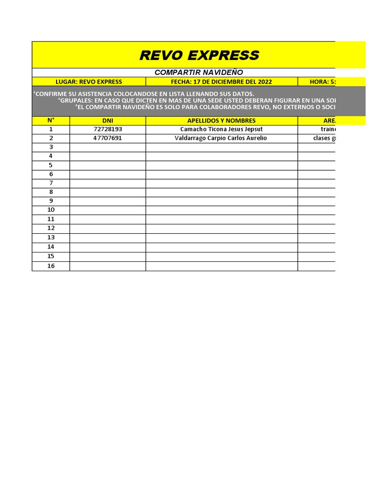 Revo Express: Lugar: Revo Express Fecha: 17 de Diciembre Del 2022 HORA ...