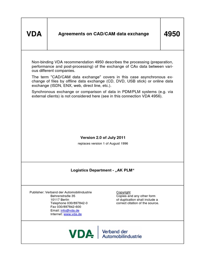 VDA 4950 Version 2.0 July 2012 - Agreements On CADC | PDF | Product ...