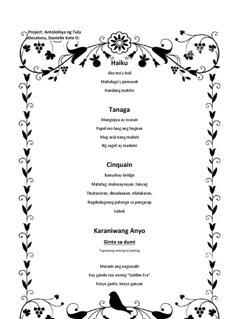 Antolohiya NG Tula-Desaluna | PDF